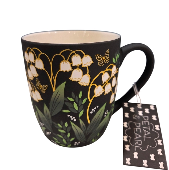 Petal & Pearl | Dining | Petal Pearl Floral Black Mug With Lily Of The ...